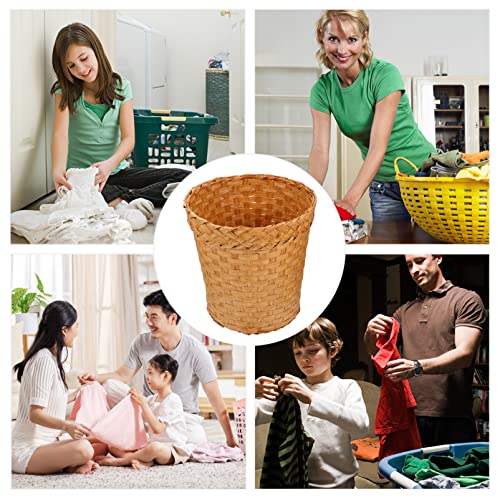 Healeved Woven Basket Bathroom Wastebasket Garbage Can for Bedroom Bathroom Laundry Basket Household Waste Paper Basket Woven Storage Basket Office Basket Straw Basket Wicker Garbage Bin