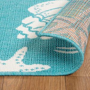 BNM Indoor/Outdoor Area Rug, Perfect for Patio, Backyard, Playroom, Kitchen, Bedrooms, Dining Room, and Entryway, High-Traffic, Pet and Kid Friendly, Modern Traditional Damask, 2' 7" x 8', Teal