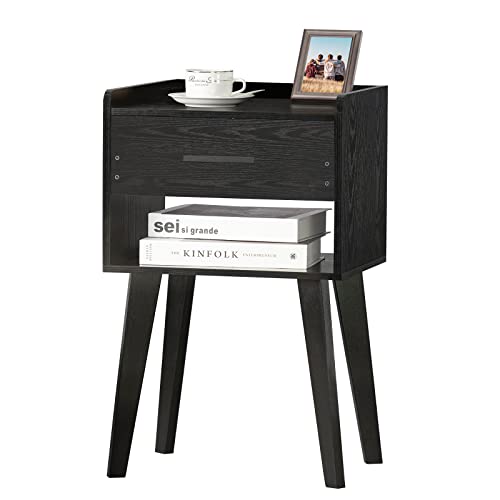 Lerliuo Black Nightstand, Modern Bedside Table with Drawer, Wood End Table for Small Space, Side Table with Storage, Night Stand for Bedroom/Living Room/Dorm 26.38''H