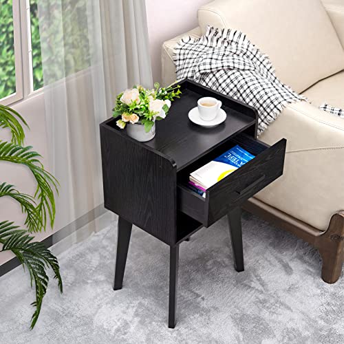 Lerliuo Black Nightstand, Modern Bedside Table with Drawer, Wood End Table for Small Space, Side Table with Storage, Night Stand for Bedroom/Living Room/Dorm 26.38''H