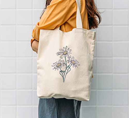 Canvas Floral Botanical Tote Bag for Women, Reusable Grocery Bags, Cute Cat Tote Bags Aesthetic for Shopping