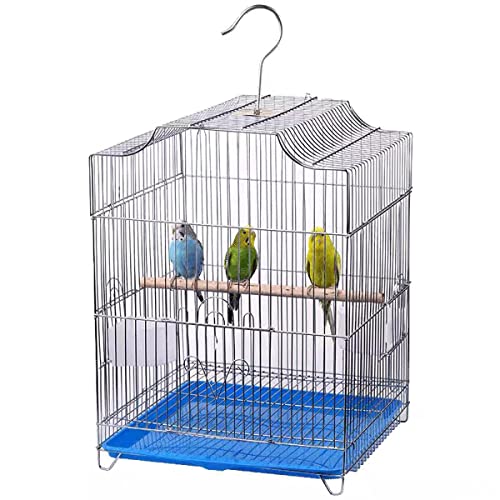 Parakeet Bird Cage, Wire Birdcage Hanging Bird House with Bird Feeder Waterer and Stand, Bird House Accessories for Budgie Parakeets Finches Canaries Lovebirds Small Parrots Cockatiels