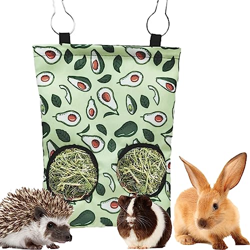 Lemengtree Small Animals Feeder Bag, Guinea Pig Hay Bag Rabbit Feeding Bag Hanging Feeder Sack Storage with 2 Holes for Chinchilla Hamsters Rabbit Guinea Pig Small Pets (Avocado)