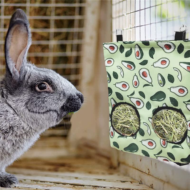 Lemengtree Small Animals Feeder Bag, Guinea Pig Hay Bag Rabbit Feeding Bag Hanging Feeder Sack Storage with 2 Holes for Chinchilla Hamsters Rabbit Guinea Pig Small Pets (Avocado)