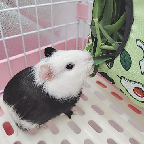 Lemengtree Small Animals Feeder Bag, Guinea Pig Hay Bag Rabbit Feeding Bag Hanging Feeder Sack Storage with 2 Holes for Chinchilla Hamsters Rabbit Guinea Pig Small Pets (Avocado)