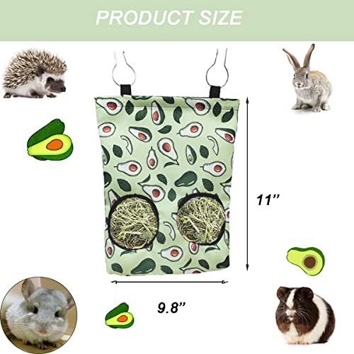 Lemengtree Small Animals Feeder Bag, Guinea Pig Hay Bag Rabbit Feeding Bag Hanging Feeder Sack Storage with 2 Holes for Chinchilla Hamsters Rabbit Guinea Pig Small Pets (Avocado)