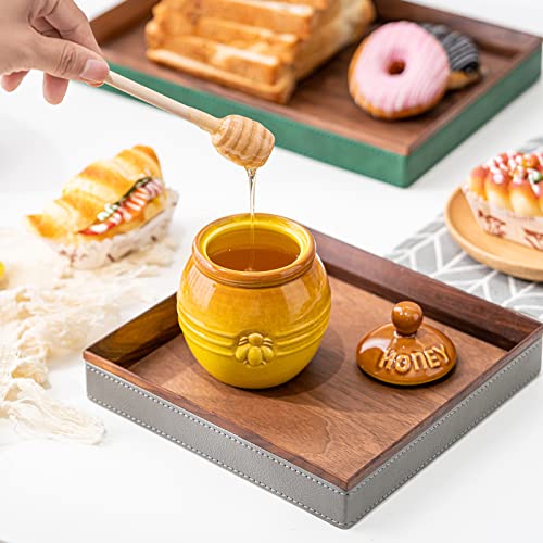 KEKEHOME Ceramic Honey Pot with Lid and Wooden Dipper, 10oz Small Porcelain Honey Jar for Home Kitchen Honey Syrup Jam Jelly