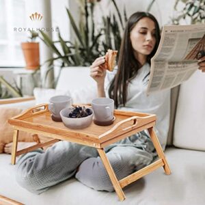 RoyalHouse Premium Bamboo Bed Tray, Breakfast Tray with Folding Legs, Portable Lap Tray Pack of 2