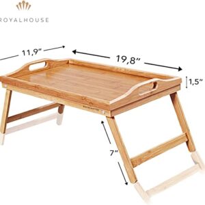 RoyalHouse Premium Bamboo Bed Tray, Breakfast Tray with Folding Legs, Portable Lap Tray Pack of 2