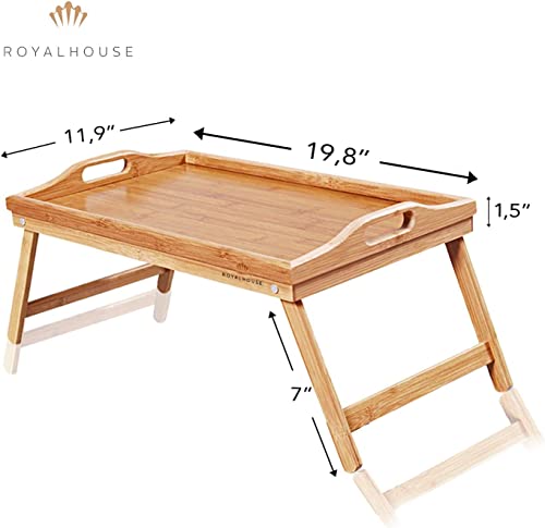 RoyalHouse Premium Bamboo Bed Tray, Breakfast Tray with Folding Legs, Portable Lap Tray Pack of 2