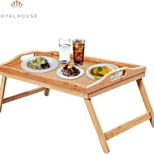 RoyalHouse Premium Bamboo Bed Tray, Breakfast Tray with Folding Legs, Portable Lap Tray Pack of 2