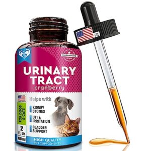 cat & dog urinary tract infection treatment & natural uti medicine cranberry-kidney+bladder support supplement - best prevention incontinence, bladder stones - pet renal health & uti care drops