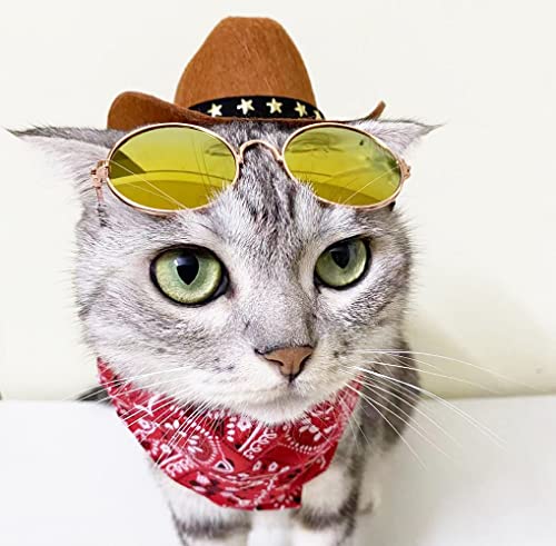 GallaRato Cowboy Costume for Pet Cowboy Bandanna Cowboy Hat for Pet Cowgirl Bandanna Sunglasses Hiphop Costume for Pet Hippie Costume