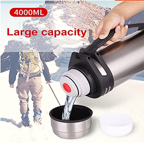 Thermos Cup 1200-4000ML Large Thermos Bottle Vacuum Flasks Stainless Steel Hydro Insulated Water Thermal Cup With Strap 48 Hours Insalation Thermos Coffee Cup (Color : 4000ML, Size : 1 PCS Blue)