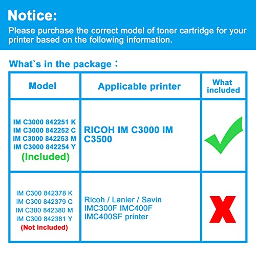 LCL Compatible Toner Cartridge Replacement for Ricoh 842251 842252 842253 842254 IM C3000 IM C3500 (4-Pack,Black,Cyan,Magenta,Yellow)