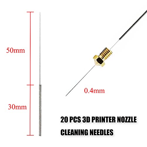 3D Printer Nozzle Cleaning Needles Kit-0.4mm 20 PCS Stainless Steel 3D Printer Nozzle Cleaner Needle Tool Kit, 3D Printer Parts & Accessories