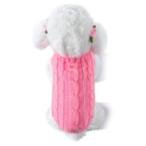 Small and Medium Dog and Cat Classic Sweater Knitwear Knitted Sweater Clothes (Back Length 12”, Pink)