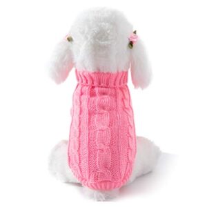 Small and Medium Dog and Cat Classic Sweater Knitwear Knitted Sweater Clothes (Back Length 12”, Pink)