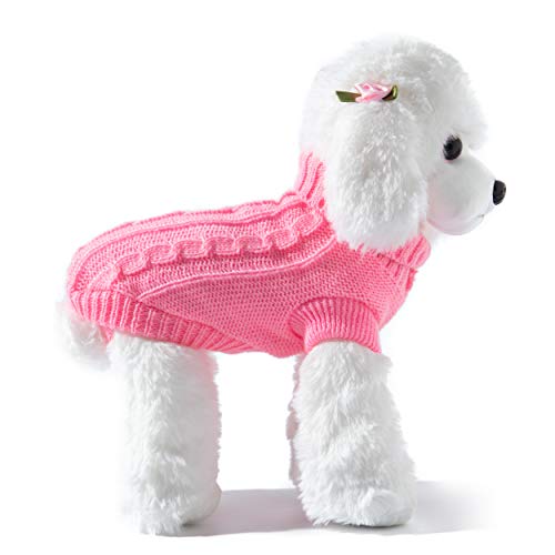 Small and Medium Dog and Cat Classic Sweater Knitwear Knitted Sweater Clothes (Back Length 12”, Pink)