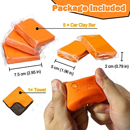 Car Clay Bar 5 Pack 500g, Premium Grade Clay Bars Auto Detailing Magic Clay Bar Kit with Towel Clay Bar Cleaner with Washing and Adsorption Capacity for Car Wash Car Detailing Clean,Glass (Orange)