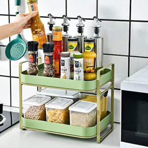 2-Tier Cups Mugs Drying Rack with Drain Tray, Tableware Fruit Storage Rack, Kitchen Countertop Organizer Shelf Tea Tray for Water Coffee Glass Cup Bowls Food and Seasoning Jar Holder (Green)