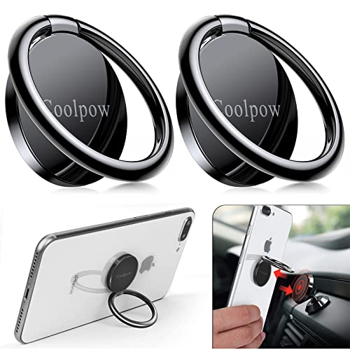 【2-Pack】 Coolpow Cell Phone Ring Holder, Finger Stand 360 Degree Rotation Finger Ring Phone Kickstand for Magnetic Car Mount Compatible with iPhone, Samsung, Smartphone Accessories