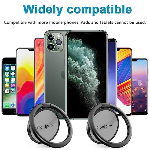 【2-Pack】 Coolpow Cell Phone Ring Holder, Finger Stand 360 Degree Rotation Finger Ring Phone Kickstand for Magnetic Car Mount Compatible with iPhone, Samsung, Smartphone Accessories