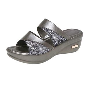 Beach Sandals Toe Shoes Women's Casual Solid Peep Summer Sandals Wedge Platform Fashion Ladies Women's Sandals (Silver, 8)