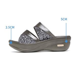 Beach Sandals Toe Shoes Women's Casual Solid Peep Summer Sandals Wedge Platform Fashion Ladies Women's Sandals (Silver, 8)