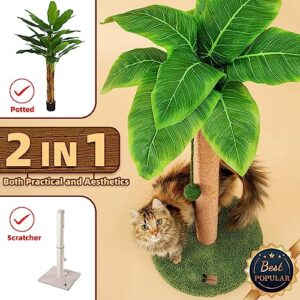 Meowoou Scratching Post 33 inch Tall for Indoor Cats with Sisal Rope, Scratcher for Cute Kitten