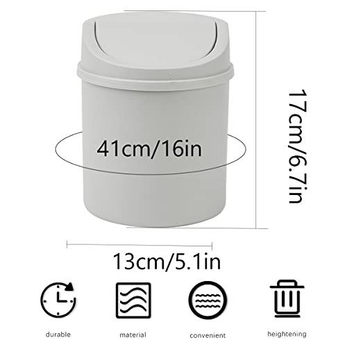 BieFuDan 2 Pcs Mini Trash Can with Swing Lid, Tiny Desktop Waste Basket Garbage Bin with 4 Rolls of Trash Bags, Plastic Countertop Trash Can for Home,Kitchen,Bedroom,Bathroom (2PC Gray)