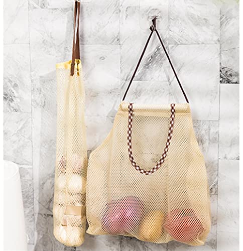 Reusable Grocery Bags Veggies Fruits Holder Counter Space Saver Net Storage Pouch for Onion Potato Garlic Pack 2