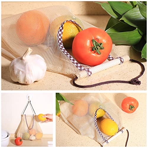 Reusable Grocery Bags Veggies Fruits Holder Counter Space Saver Net Storage Pouch for Onion Potato Garlic Pack 2