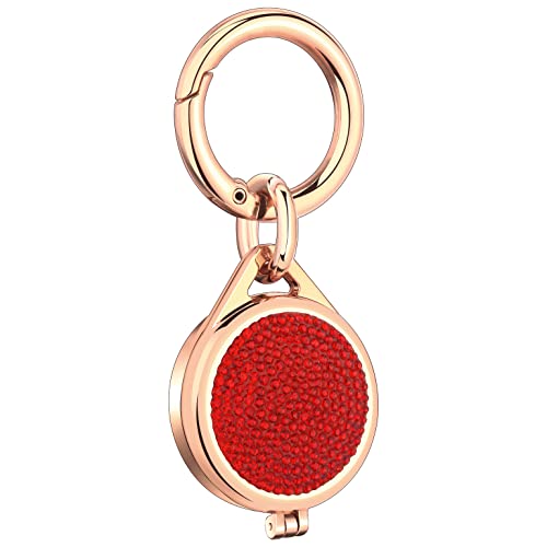 Compatible with AirTag Case with Keychain,Sparkly Diamond Case Shockproof Protective Premium Bling Rhinestone Cover Skin for Air Tag (red-Rose Gold)