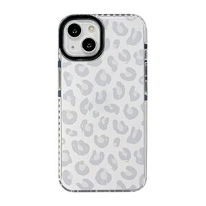 White Leopard Light Gray Soft Phone Case for Apple iPhone 13 Built-in Bumper Women Cute Stylish Cover for iPhone 13 6.1"