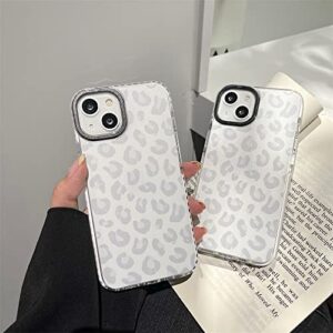 White Leopard Light Gray Soft Phone Case for Apple iPhone 13 Built-in Bumper Women Cute Stylish Cover for iPhone 13 6.1"