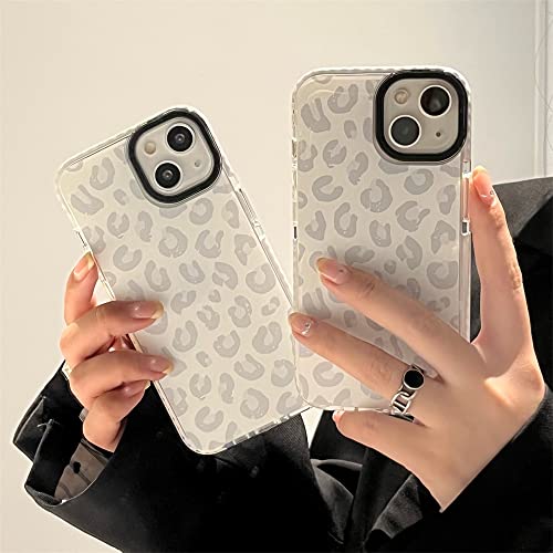 White Leopard Light Gray Soft Phone Case for Apple iPhone 13 Built-in Bumper Women Cute Stylish Cover for iPhone 13 6.1"