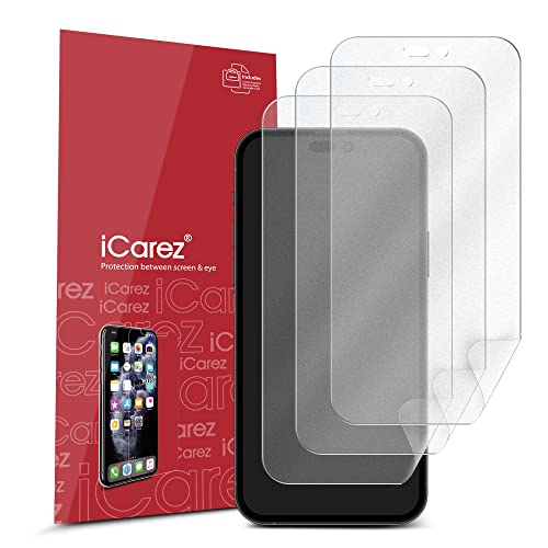 iCarez HD Anti Glare Matte Screen Protector for iPhone 14 Pro 6.1-inches [3 Pack] (Case Friendly) Premium No Bubble Easy to Apply with Hinge Installation