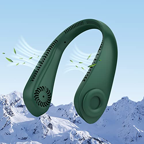 AUSXARON Portable Neck Fan, 4000 mAh Hands-Free Bladeless Fan, Free Adjustment Width, Wearable USB Rechargeable Cooling Fan, Headphone Design, 3 Adjustable Speeds - Dark Green