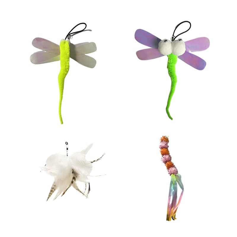 ALXK Indoor Teaser Cat Toy Interactive Dragonfly Retractable Self-Amused Toys - 2 Pieces Cat Toys with Sticky Non-Marking Hooks Keep Cats in a Good Mood All Day, 5.9*8.3*1.6