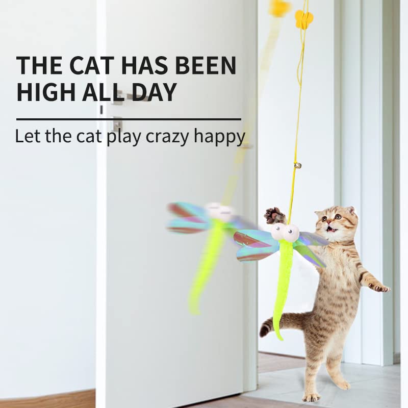 ALXK Indoor Teaser Cat Toy Interactive Dragonfly Retractable Self-Amused Toys - 2 Pieces Cat Toys with Sticky Non-Marking Hooks Keep Cats in a Good Mood All Day, 5.9*8.3*1.6