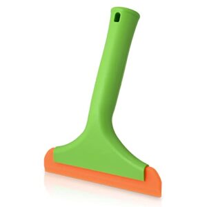 foshio all-purpose silicone squeegee for shower glass door, window cleaning, 7.5'' green long handle 6'' orange blade small squeegee for car window, windshield, mirror, bathroom