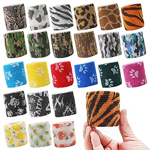 JpGdn 24 Rolls Self Adhesive Bandage Wrap 2 Inchx 5yard Wrap Cohesive Bandage for Dogs Dogs Cats Horses Birds Animals Non-Woven Strong Sports Tape for Wrist Healing Ankle Sprain & Swelling