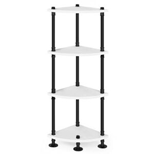 ybing 4 tier corner shelf stand industrial corner display rack with pipe wood storage corner shelving rustic corner bookshelf 44" tall corner plant shelf for small space living room grey-white