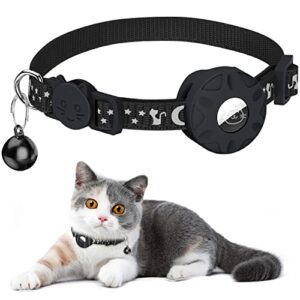 airtag cat collar, cat airtag collar with bell, cat collar airtag holder breakaway in 3/8" width, refective cat gps tracker collar compatible with apple airtag for cat dog kitten puppy (black)