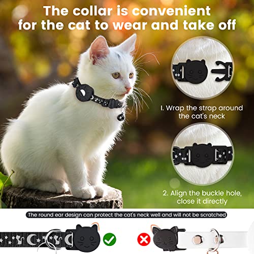 Airtag Cat Collar, Cat Airtag Collar with Bell, Cat Collar Airtag Holder Breakaway in 3/8" Width, Refective Cat GPS Tracker Collar Compatible with Apple Airtag for Cat Dog Kitten Puppy (Black)