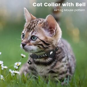 Airtag Cat Collar, Cat Airtag Collar with Bell, Cat Collar Airtag Holder Breakaway in 3/8" Width, Refective Cat GPS Tracker Collar Compatible with Apple Airtag for Cat Dog Kitten Puppy (Black)