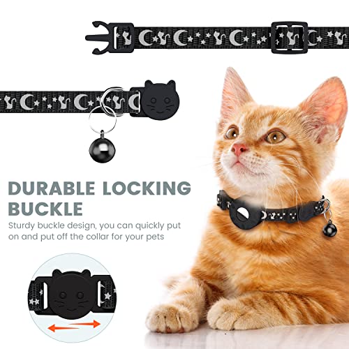 Airtag Cat Collar, Cat Airtag Collar with Bell, Cat Collar Airtag Holder Breakaway in 3/8" Width, Refective Cat GPS Tracker Collar Compatible with Apple Airtag for Cat Dog Kitten Puppy (Black)