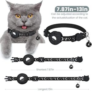 Airtag Cat Collar, Cat Airtag Collar with Bell, Cat Collar Airtag Holder Breakaway in 3/8" Width, Refective Cat GPS Tracker Collar Compatible with Apple Airtag for Cat Dog Kitten Puppy (Black)