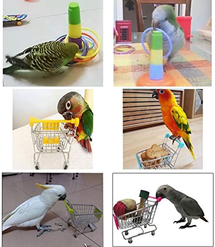 ActionEliters Bird Toys for Parakeets, 6pcs Parrot Toys Set with Bird Basketball Toy, Bird Skateboard, Bird Trolley, Bird Ring Bucket Toys, Parakeet Toys for Bird Training Toys